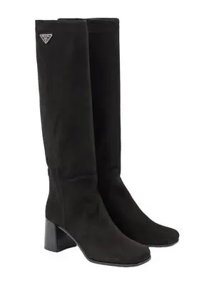 Prada Logo Knee-high Boots - Black