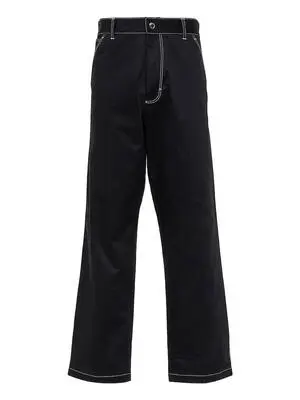Prada Embroidered Straight Cotton Pants - Black