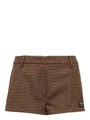 Prada Houndstooth Virgin Wool Shorts - Brown
