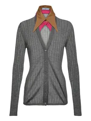 Prada Cashmere, Wool, And Silk Cardigan - Grey