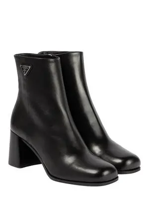 Prada Leather Ankle Boots - Black