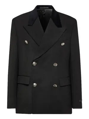 Prada Double-breasted Virgin Wool Suit Jacket - Black