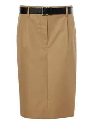 Prada Belted Cotton Twill Pencil Skirt - Beige