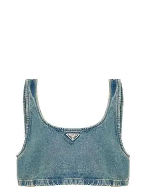 Prada Logo Denim Bra Top - Blue