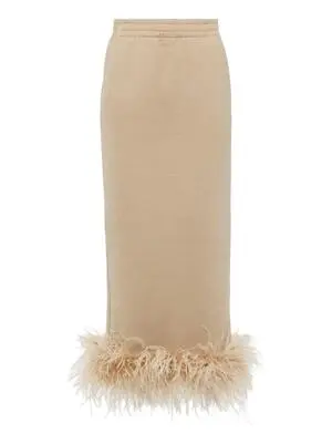 Prada Feather-trimmed Midi Skirt - Beige