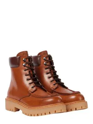 Prada Leather Combat Boots - Brown