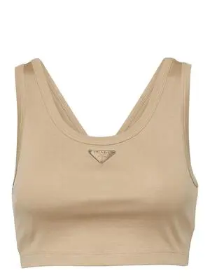 Prada Logo Cotton Tank Top - Neutrals