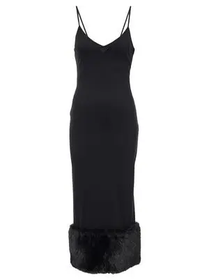 Prada Faux Shearling-trimmed Midi Dress - Black
