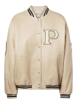 Prada Patch-appliqué Padded Leather Varsity Jacket - Beige