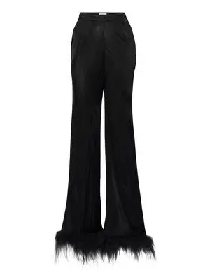 Prada Feather-trimmed Wide-leg Pants - Black