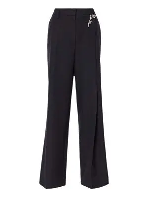 Prada Embellished Wool Gabardine Wide-leg Pants - Black