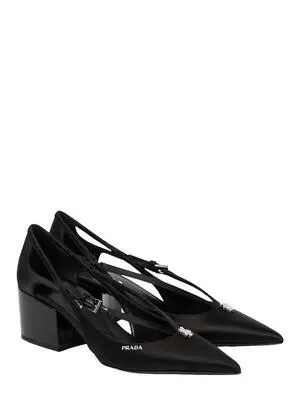 Prada Embellished Cutout Satin Pumps - Black