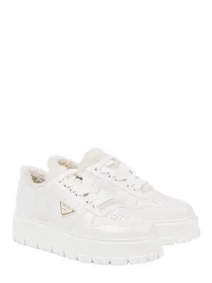 Prada Shearling-lined Platform Leather Sneakers - White