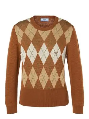 Prada Argyle Cropped Wool Sweater - Brown