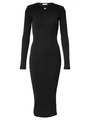 Prada Logo Ribbed-knit Midi Dress - Black