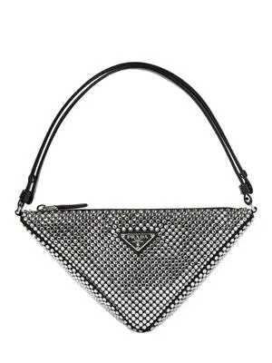 Prada Triangle Embellished Satin Pouch - Silver