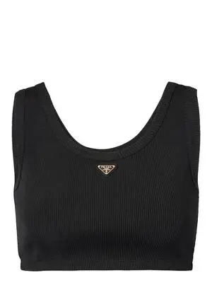 PRADA Prada Logo Ribbed-Knit Jersey Crop Top