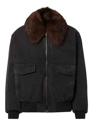 Prada Shearling-trimmed Cotton Bomber Jacket - Black