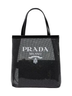 Prada Logo Sequin-embellished Tote - Black