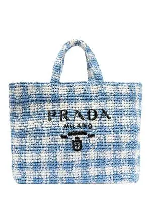 Prada Logo Raffia-effect Shopper - Blue
