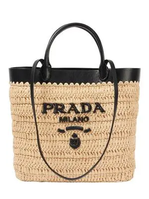Prada Small Crochet Raffia-effect Tote Bag - Beige
