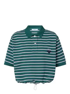 Prada Striped Cropped Polo Shirt - Blue