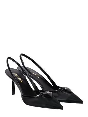 Prada 75 Logo Leather-trimmed Slingback Pumps - Black