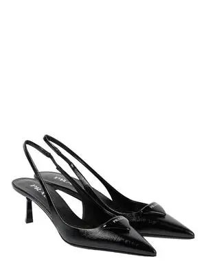 Prada Logo Leather Slingback Pumps - Black