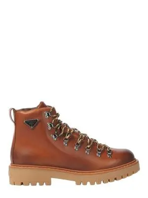 Prada Logo Leather Lace-up Boots - Brown