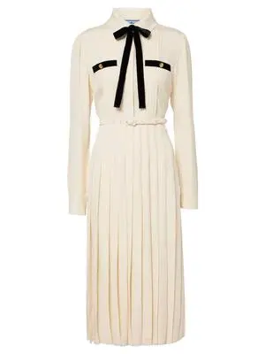 Prada Tie-neck Pleated Belted Shirt Dress - White
