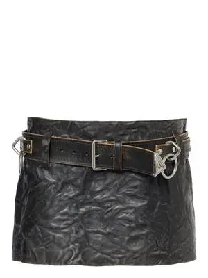 Prada Belted Leather Miniskirt - Black