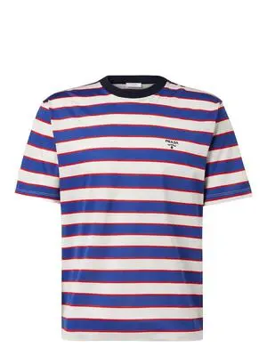 Prada Striped Cotton Jersey T-shirt - Blue