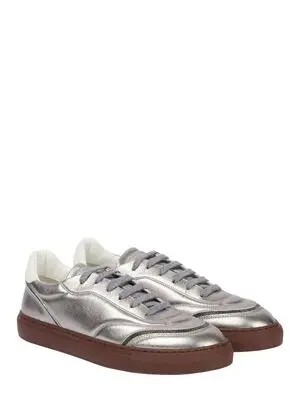 Brunello Cucinelli Metallic Leather Sneakers - Silver