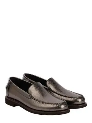 Brunello Cucinelli Metallic Leather Loafers - Silver