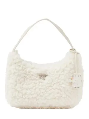 Prada Re-edition 2000 Mini Shearling Shoulder Bag - White