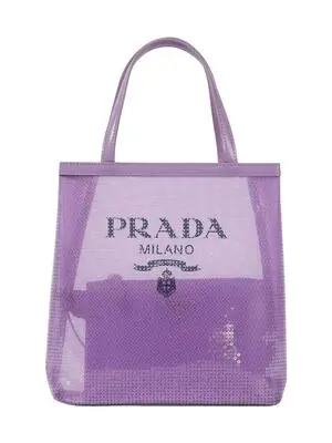 Prada Logo Sequined Tote - Purple