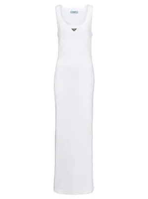 Prada Logo Cotton Jersey Maxi Dress - White