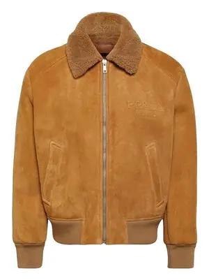 Prada Shearling-trimmed Suede Bomber Jacket - Brown
