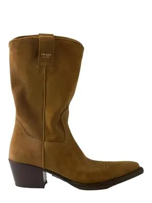 Prada Suede Cowboy Boots - Brown