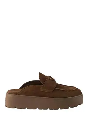 Prada Suede Platform Mules - Brown