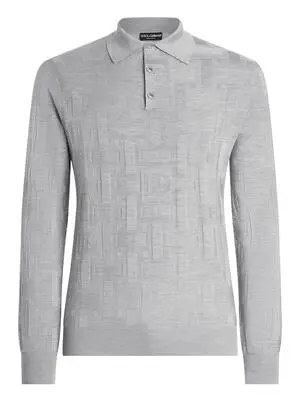 Dolce & Gabbana Silk Polo-shirt With Jacquard Logo - Grey