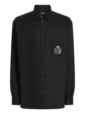 Dolce & Gabbana Linen Shirt With Heraldic Patch - Black