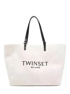 TWINSET Logo-embroidered Shoulder Bag - Neutrals