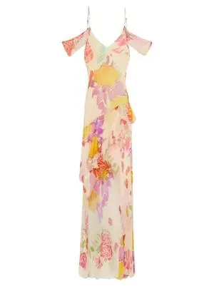 DONDE ESTEBAN Flores Chiffon Maxi Dress - Neutrals