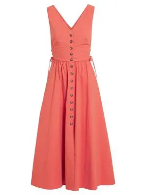 Saloni Luella Cotton-blend Poplin Midi Dress - Coral