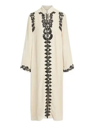 Saloni Saloni Amari Embroidered Velvet Robe Cream