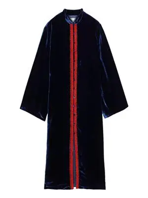 Saloni Saloni Amari Embroidered Velvet Robe Navy