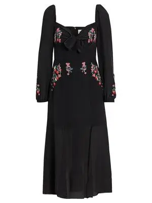 Saloni Harmony Embroidered Silk-chiffon Midi Dress - Black