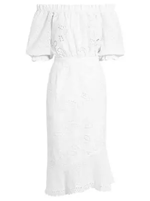 Saloni Grace Broderie Anglaise Off-the-shoulder Midi Dress - White