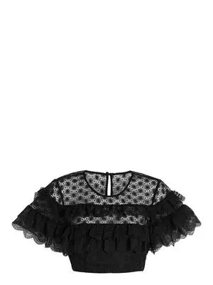 Saloni Honeycomb Cropped Lace Top - Black